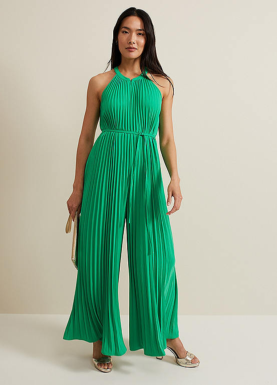 Phase Eight Brea Green Pleat Jumpsuit | Kaleidoscope