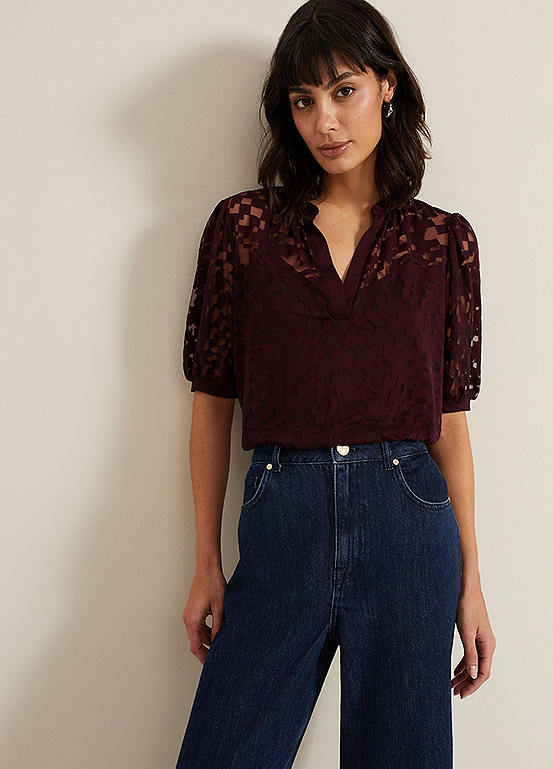 Phase Eight Cleo Checkered Burnout Top | Kaleidoscope