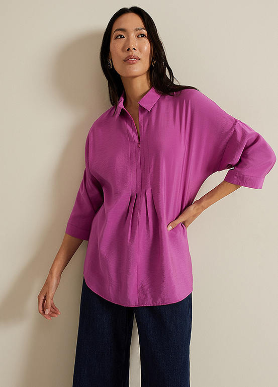 Phase Eight Cynthia Pleat Zip Front Shirt | Kaleidoscope