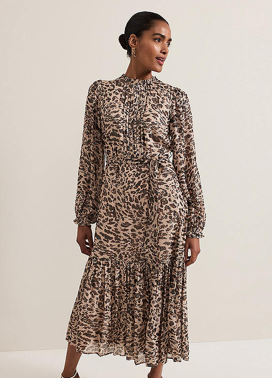 Phase Eight Eve Leopard Print Shimmer Midi Dress | Kaleidoscope