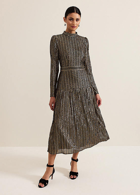 Phase Eight Gloria Sequin Stripe Midi Dress | Kaleidoscope