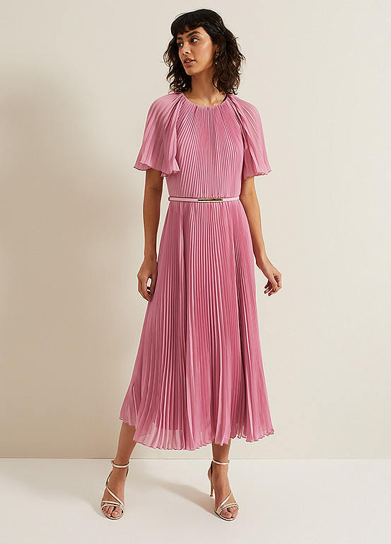 Phase Eight Kathleen Pleated Plain Midi Dress | Kaleidoscope