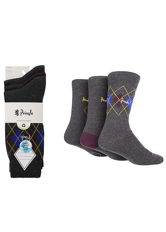 Pringle Mens 3 Pack Cotton Jacquard Socks | Kaleidoscope