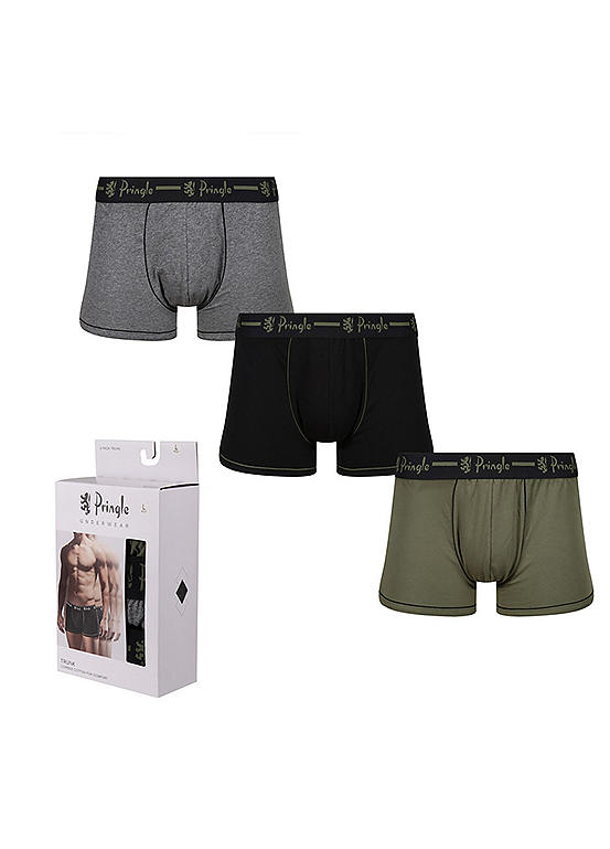 Pringle Pack of 3 Men’s Low Rise Trunks in Khaki, Grey & Black ...
