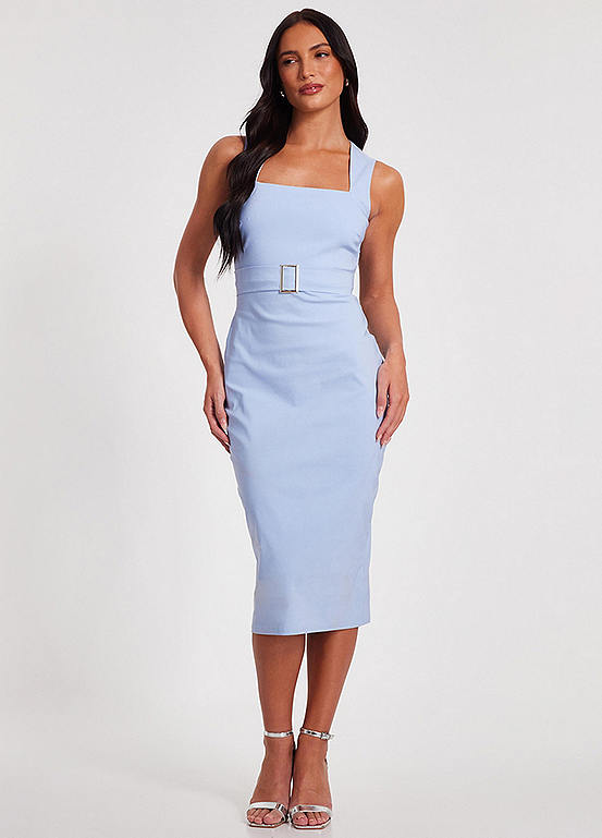 Quiz Blue Belted Midi Dress | Kaleidoscope