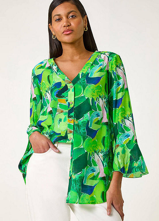 Roman Abstract Print Flared Blouse | Kaleidoscope