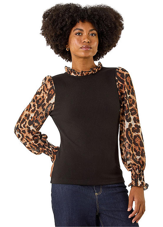 Roman Animal Print Sleeve Stretch Top | Kaleidoscope