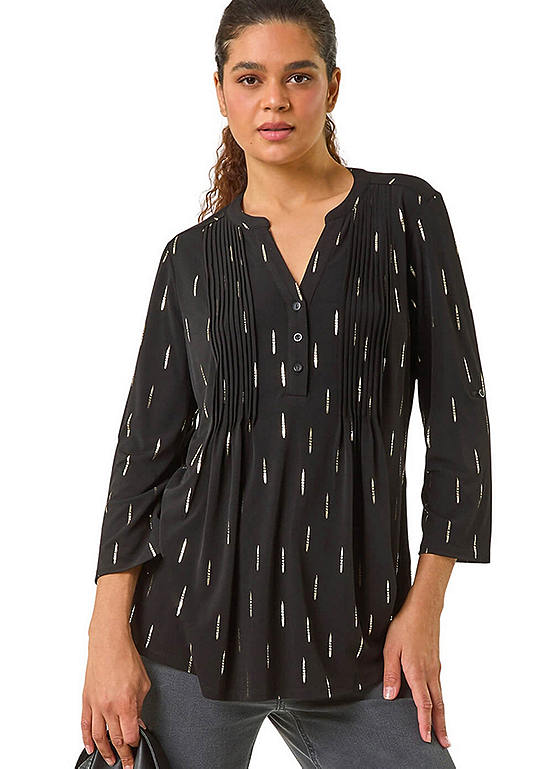 Roman Dash Foil Print Pintuck Shirt | Kaleidoscope