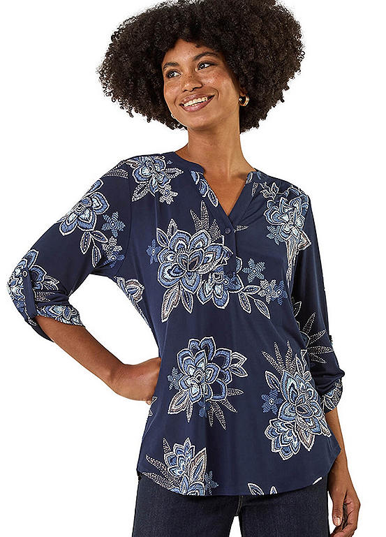 Roman Floral Puff Print Stretch Shirt | Kaleidoscope