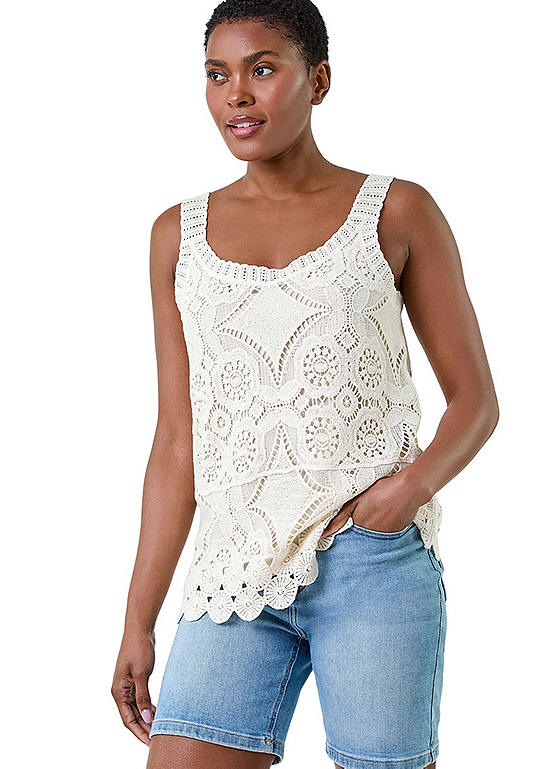 Roman Originals Cotton Crochet Knit Vest Top | Kaleidoscope
