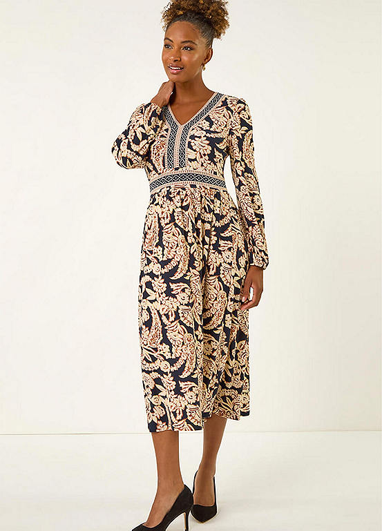 Roman Originals Floral Border Print Midi Dress | Kaleidoscope