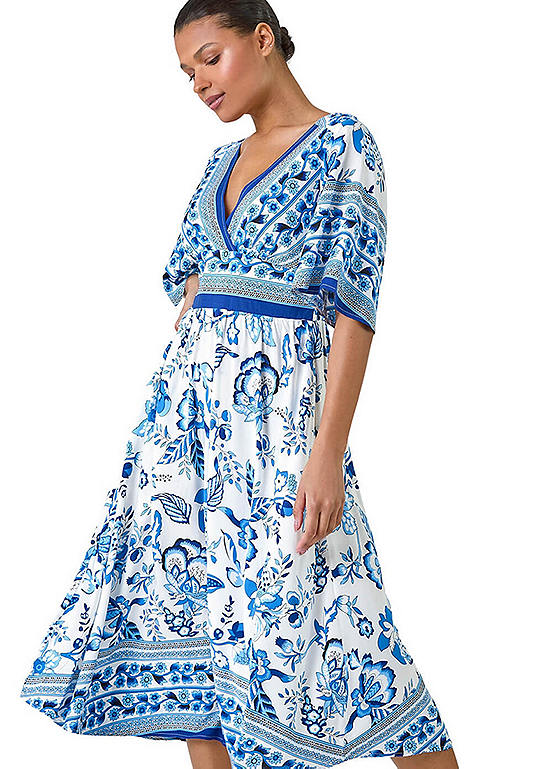 Roman Originals Floral Border Print Pocket Midi Dress | Kaleidoscope