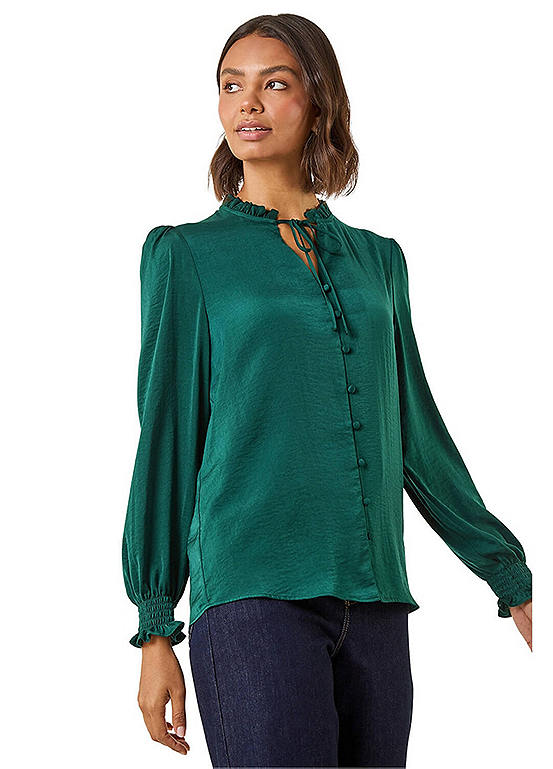 Roman Ruffle Front Tie Neck Blouse | Kaleidoscope