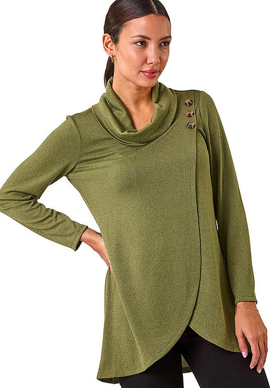 Roman Wrap Front Cowl Neck Top | Kaleidoscope