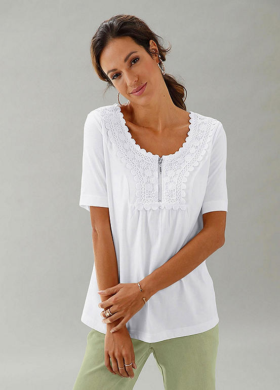 Round Neck Zip-Up Top by Witt | Kaleidoscope