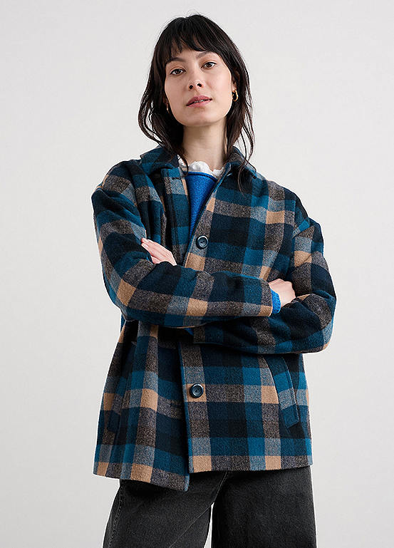 Seasalt Cornwall Blue Beamwind Checked Coat | Kaleidoscope