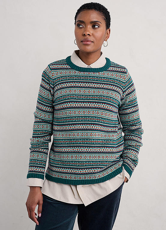 Seasalt Cornwall Blue Percella Cove Fair Isle Jumper | Kaleidoscope