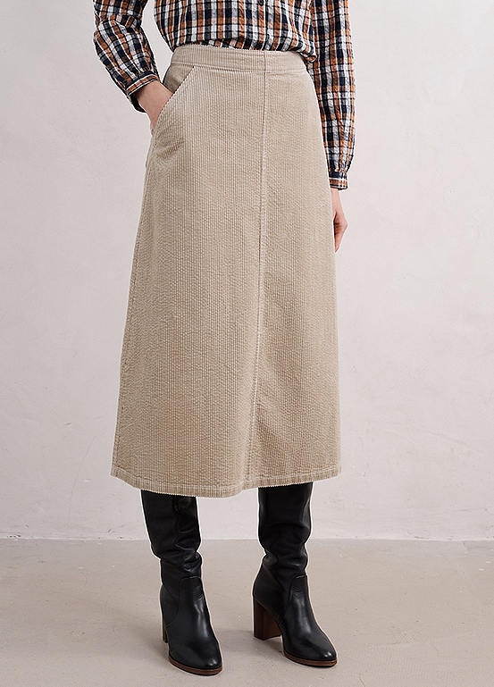 Seasalt Cornwall Natural Window Wren Cord Midi Skirt | Kaleidoscope