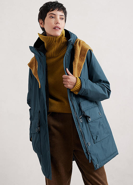 Seasalt Cornwall Navy Cliff Castle Waterproof Coat | Kaleidoscope