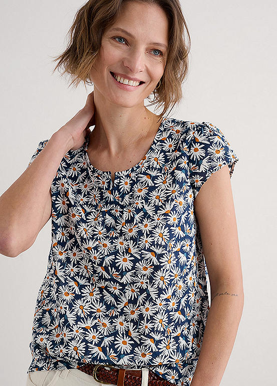 Seasalt Cornwall Navy Garden Gate Cotton Top | Kaleidoscope