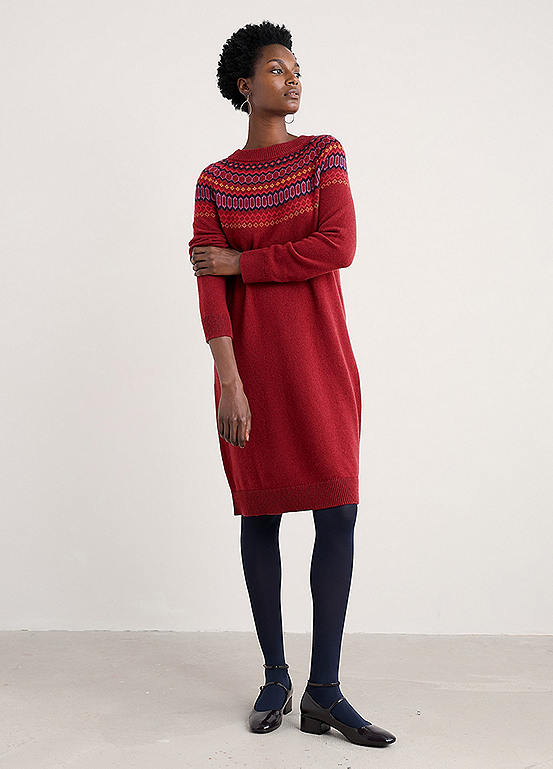 Seasalt Cornwall Red Bird Ring Fair Isle Knitted Dress | Kaleidoscope
