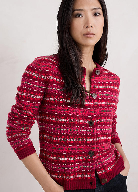 Seasalt Cornwall Red Percella Cove Fair Isle Cardigan | Kaleidoscope