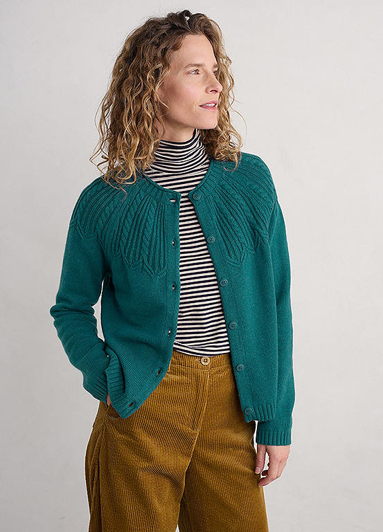 Seasalt Cornwall Teal Sand Song Cable Stitch Cardigan | Kaleidoscope