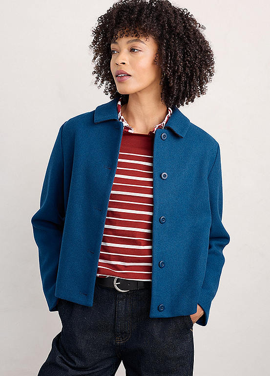 Seasalt Cornwall Teal West Moor Wool-Blend Worker Jacket | Kaleidoscope