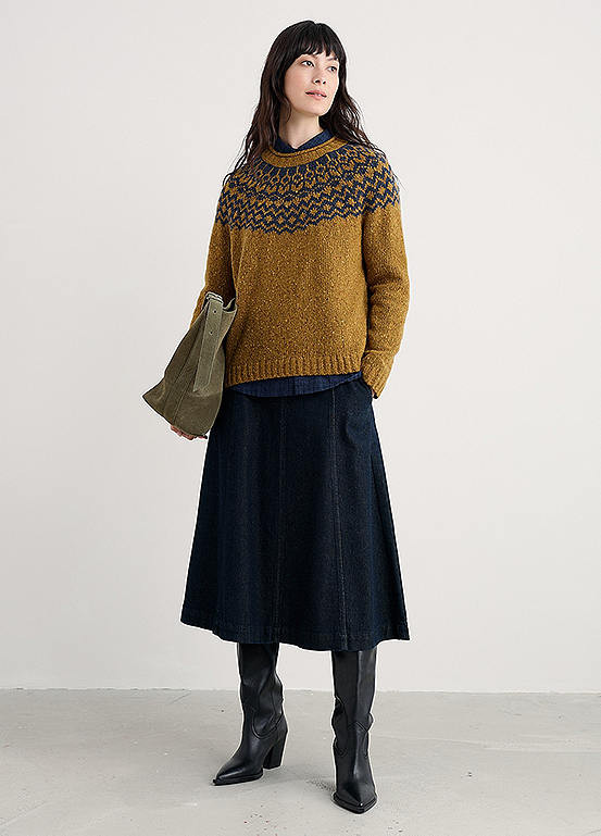 Seasalt Cornwall Yellow Port Kinnis Fair Isle Jumper with Merino Wool ...