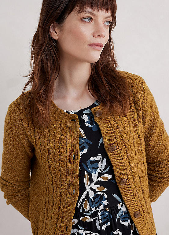 Seasalt Cornwall Yellow Tressa Merino Blend Cable Knit Cardigan ...