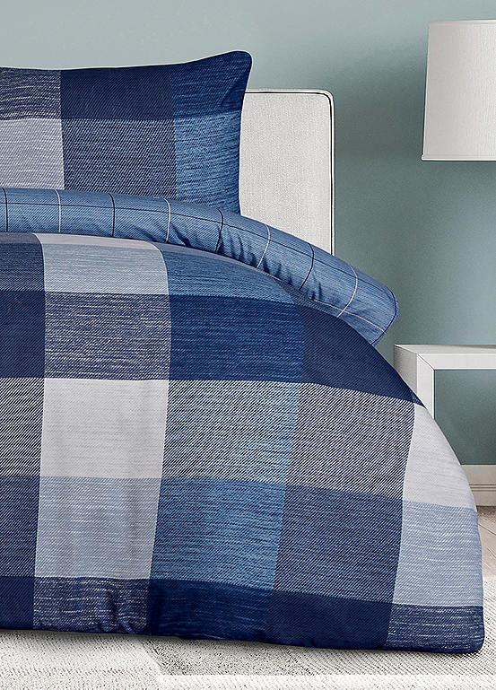 Sleepdown Blue Block Check Duvet Cover Set | Kaleidoscope