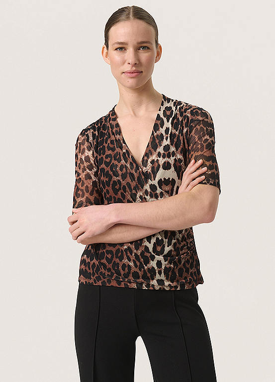 Soaked in Luxury SLAldora Mesh V-Neck Wrap Blouse | Kaleidoscope