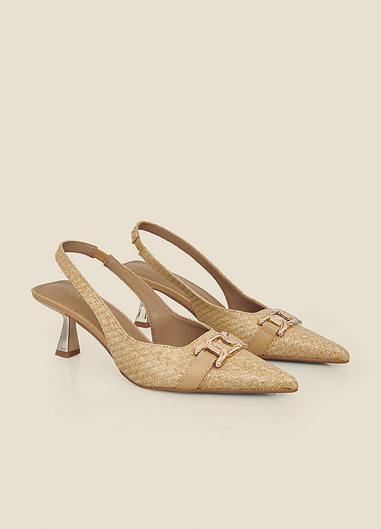 Sosandar Raffia Slingback Court Shoes with Gold Detail | Kaleidoscope