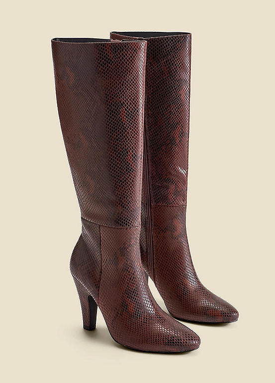 Sosandar Snake Leather Curved Heel Knee High Boots | Kaleidoscope