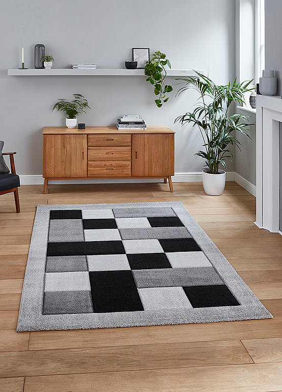 Think Rugs Brooklyn Modern Patchwork Border Soft Hand Carved Rug ...