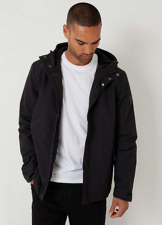 Threadbare Black Showerproof Hooded Microfleece Lined Jacket | Kaleidoscope