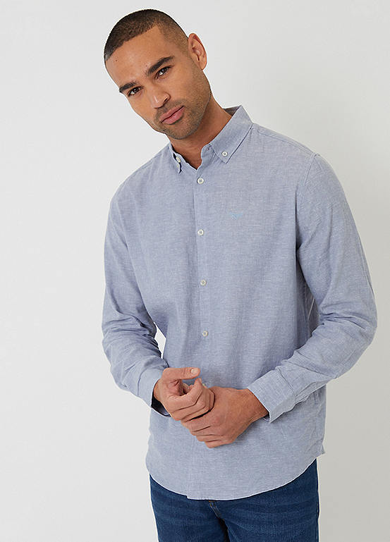 Threadbare Blue Linen Blend Long Sleeve Shirt | Kaleidoscope