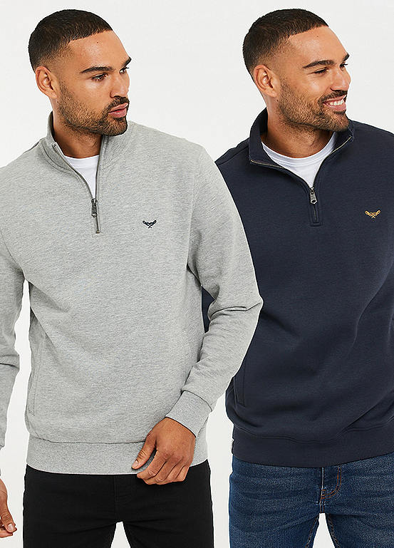 Threadbare Navy 2 Pack Quarter Zip Neck Sweatshirts | Kaleidoscope