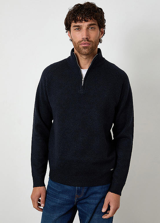 Threadbare Navy Raglan Rib Quarter Zip Knitted Jumper | Kaleidoscope