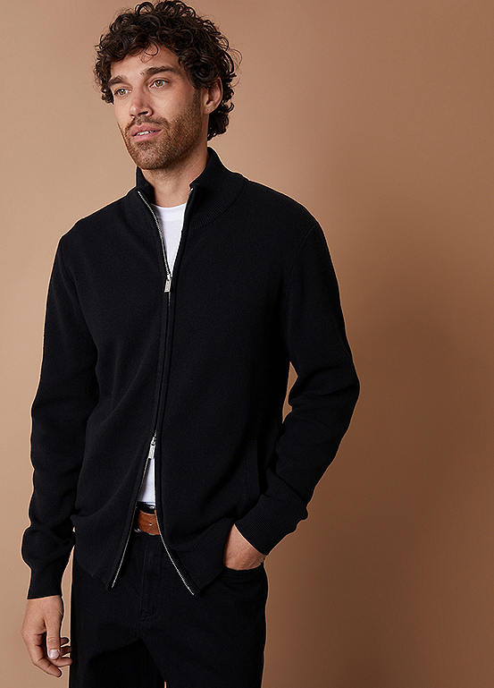 Threadbare Zip Funnel Neck Knitted Cardigan | Kaleidoscope
