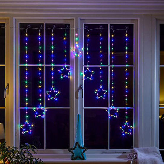 Three Kings Star V Curtain String Lights in Multi | Kaleidoscope