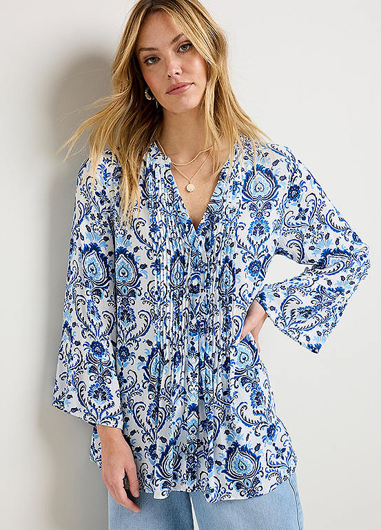 Together Blue Paisley Pintuck Blouse | Kaleidoscope