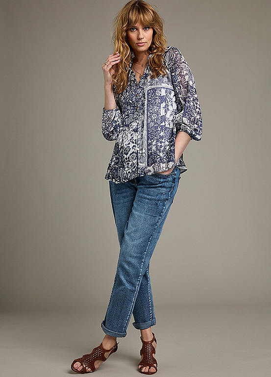 Together Navy Patchwork Print Blouse | Kaleidoscope