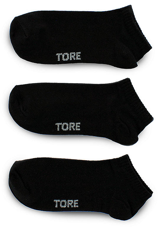 TORE Ladies Pack of 3 Black 100% Recycled Half Cushioned Trainer Socks ...