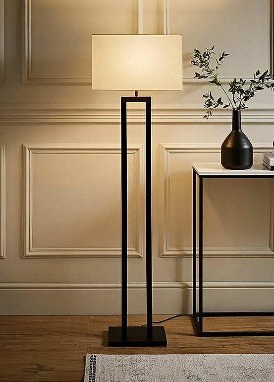 ValueLights Gloria Black Double Stem Floor Lamp with Rectangular Shade ...