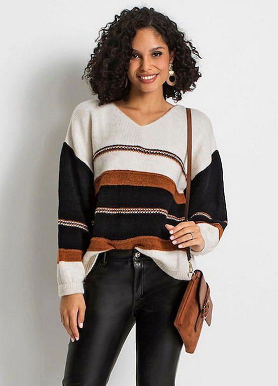 Witt Striped V-Neck Jersey Jumper | Kaleidoscope