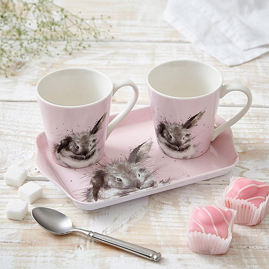 Wrendale Rabbit Porcelain Mugs & Tray Set | Kaleidoscope