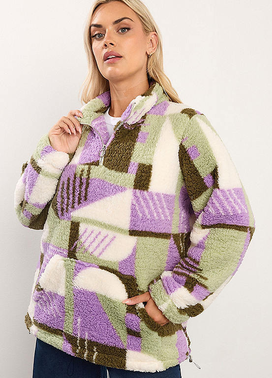 Yours Curve Abstract Quarter Zip Fleece | Kaleidoscope