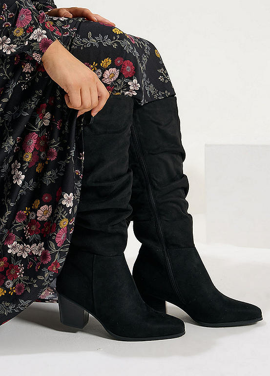 Yours Faux Suede Ruched Western Boots in Extra Wide EEE Fit | Kaleidoscope