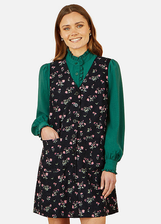Yumi Floral Print Pinafore Dress with Button Up | Kaleidoscope